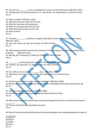 Components of Computer MCQ Objective Question | PDF