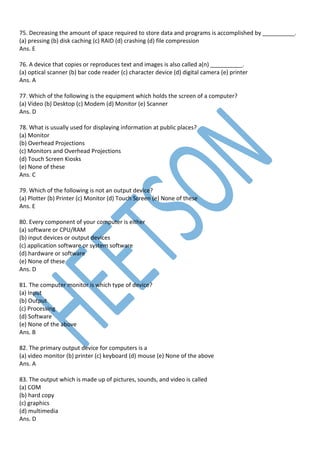 Components of Computer MCQ Objective Question | PDF