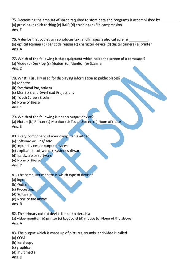 Components of Computer MCQ Objective Question | PDF | Free Download