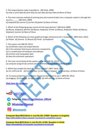 Components of Computer MCQ Objective Question | PDF