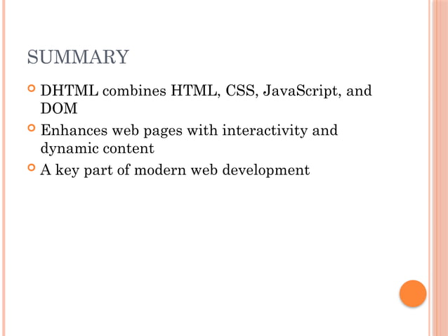 Components of DHTML for Dynamic Web Pages | PPTX