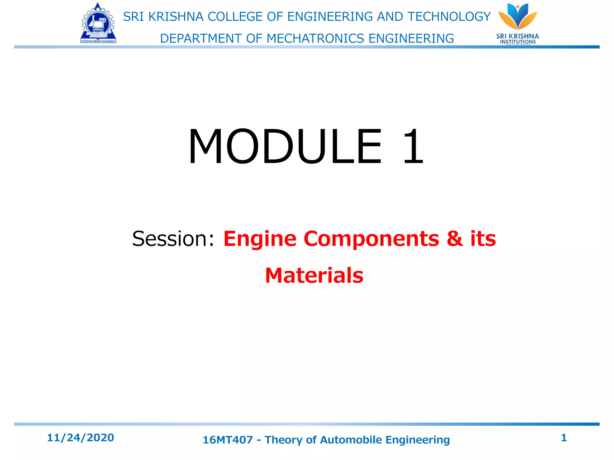 Components of engine & its materials | PPTX