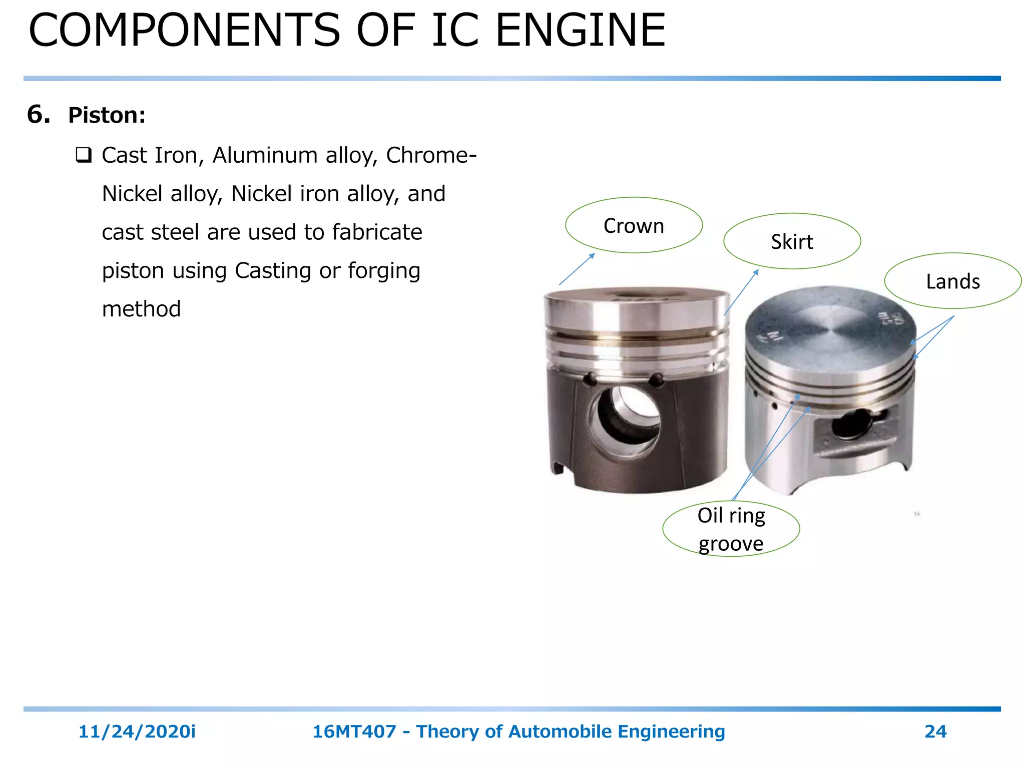 Components of engine & its materials | PPTX