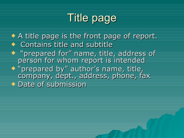 Components Of Formal Report