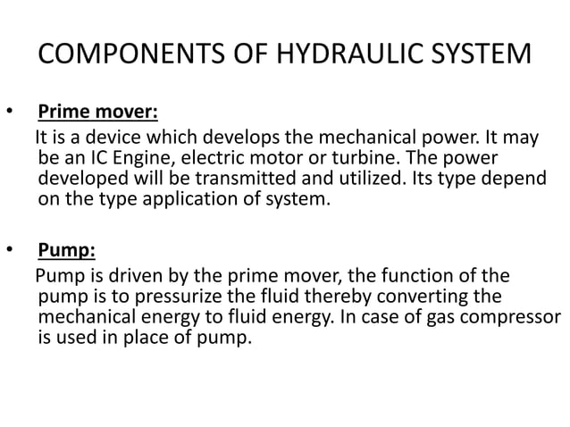 Components of hydraulic system | PPTX