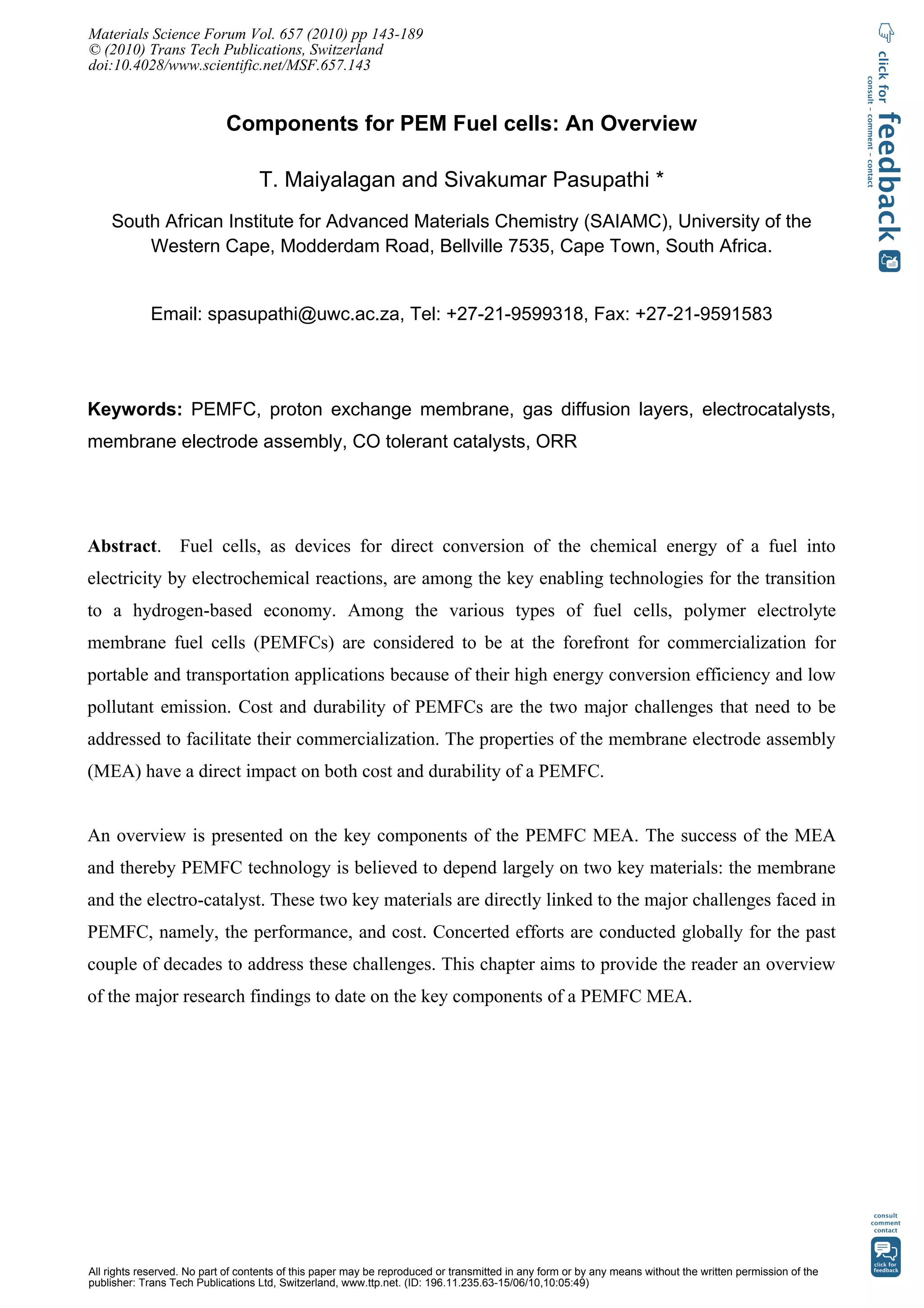 Components of pem fuel cells an overview | PDF