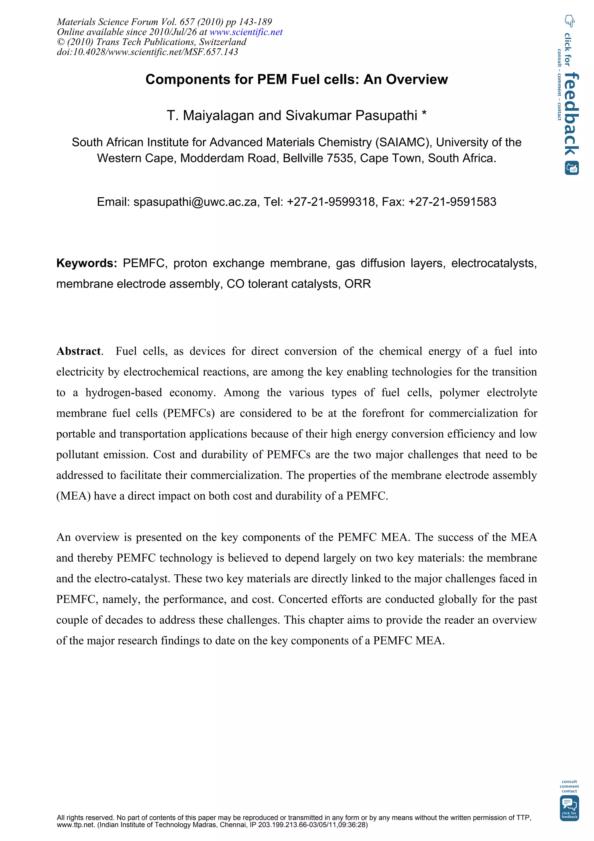 Components of pem_fuel_cells_an_overview | PDF | Chemistry | Science
