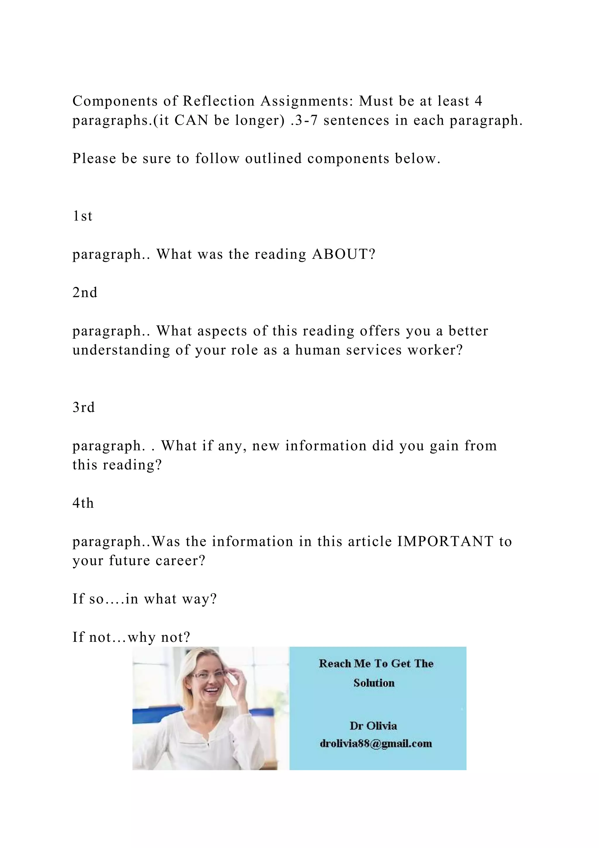 Components of Reflection Assignments Must be at least 4 paragraphs ...