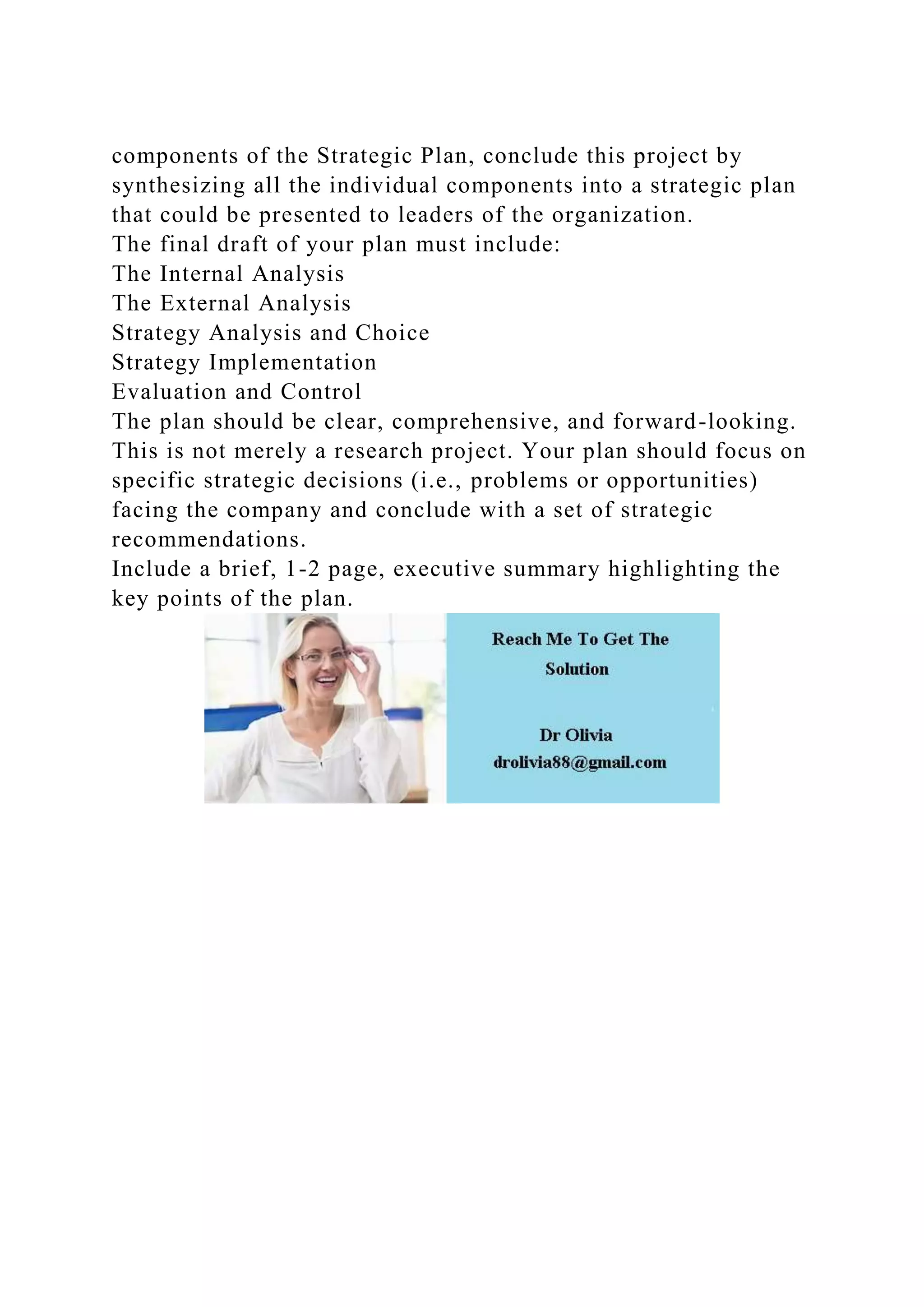 components of the Strategic Plan, conclude this project by synthesiz.docx