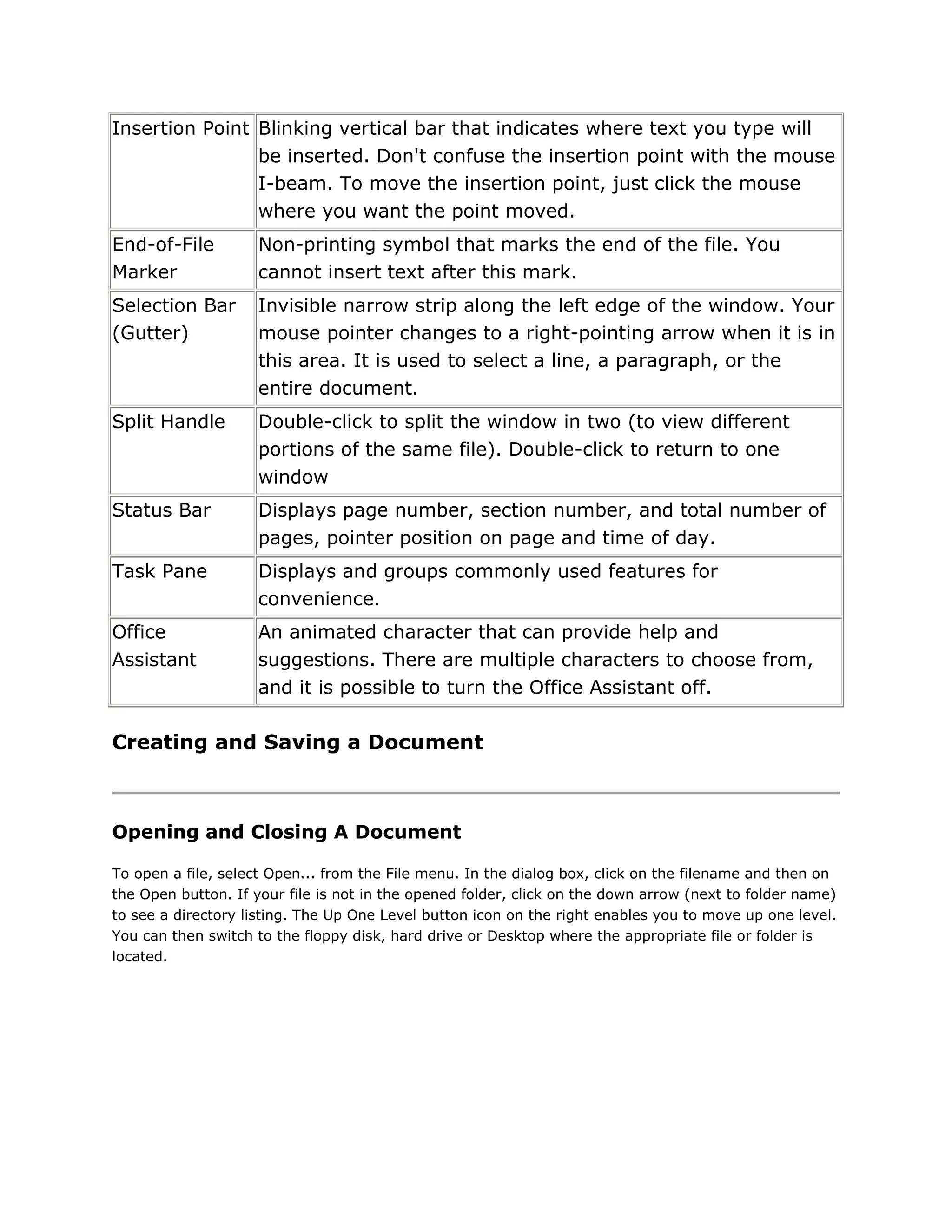 Components of the word window | DOCX