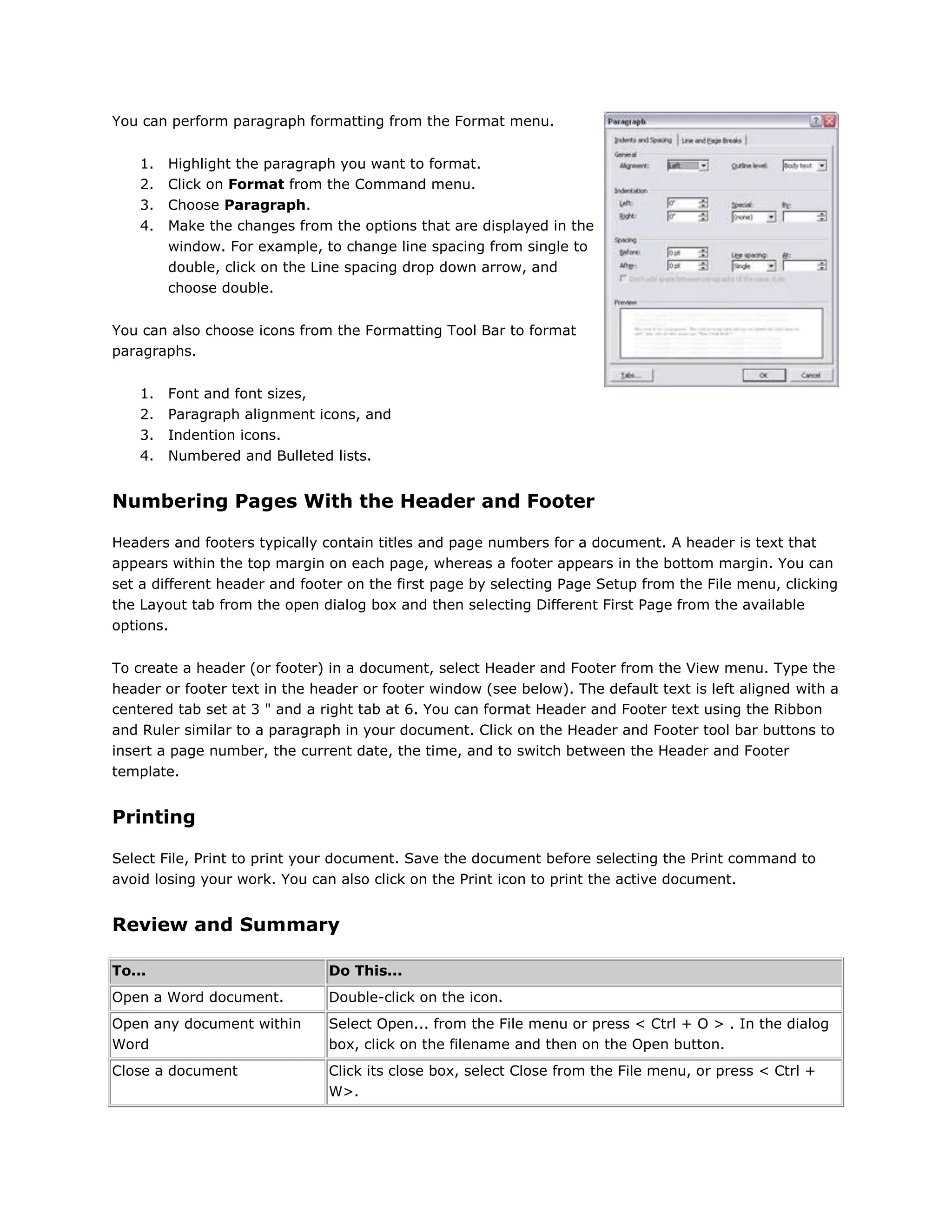 Components of the word window | DOCX