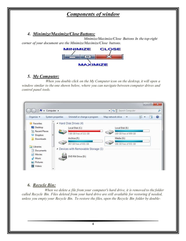 Components of window | DOCX | Operating Systems | Computer Software and Applications