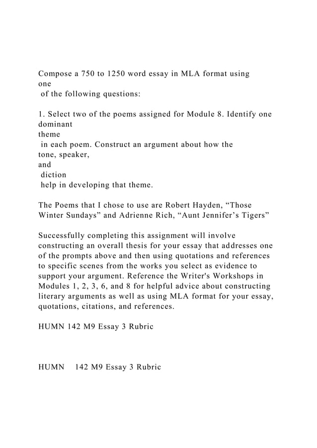 Compose a 750 to 1250 word essay in MLA format using one of .docx