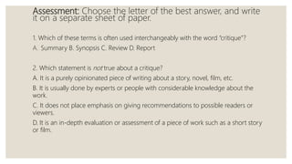 Compose an Independent Critique of a Chosen Selection.pptx