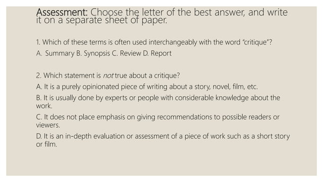 Compose an Independent Critique of a Chosen Selection.pptx