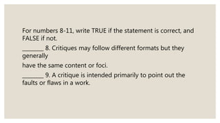 Compose an Independent Critique of a Chosen Selection.pptx