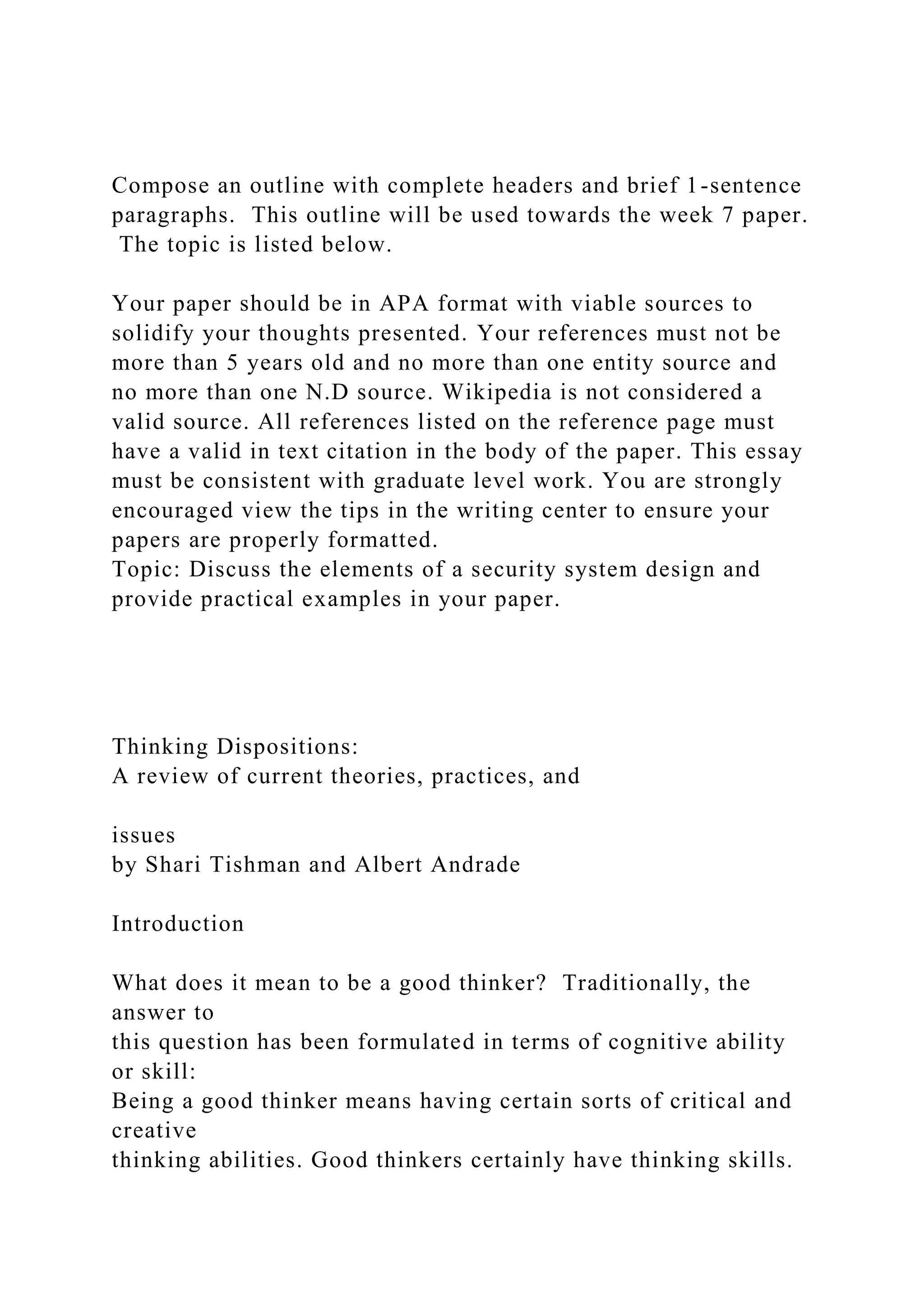 Compose an outline with complete headers and brief 1-sentence para.docx