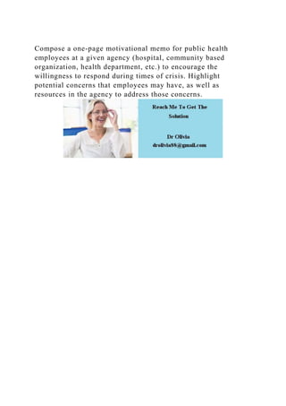 Compose a one-page motivational memo for public health employees at .docx