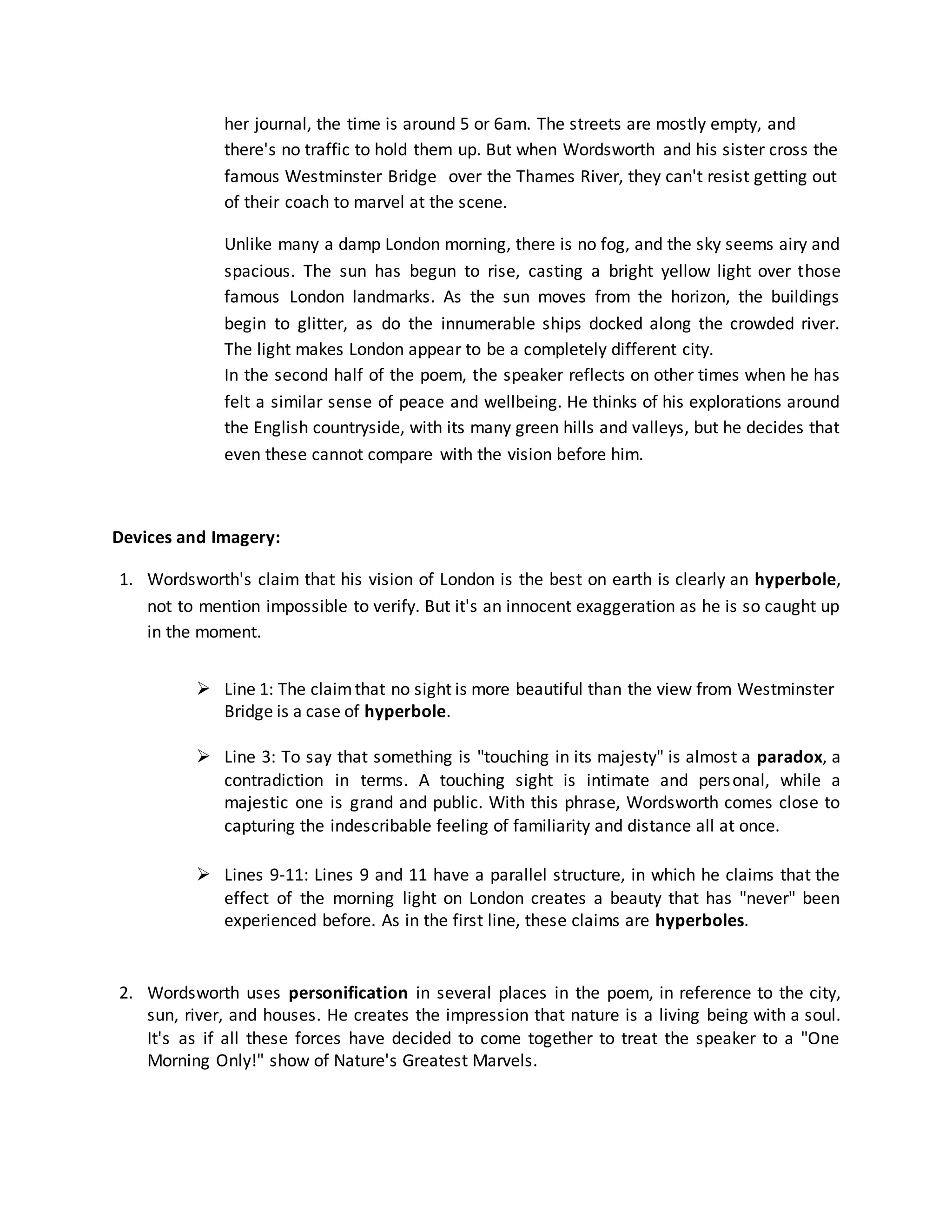 Composed Upon Westminster Bridge - Analysis | DOCX