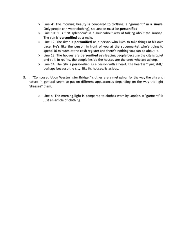 Composed Upon Westminster Bridge - Analysis | DOCX | Poetry | Books and ...