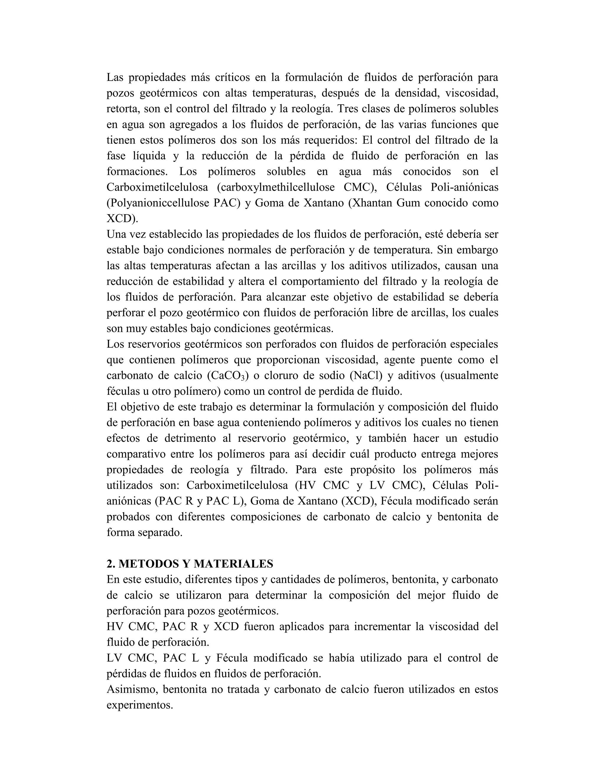 Composición de fluidos de perforación para pozos geotérmicos | PDF