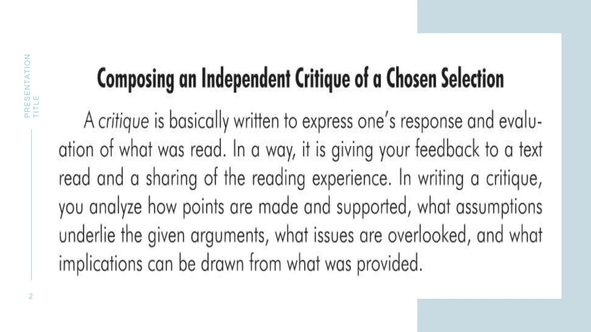 Composing an Independent Critique of a Chosen Selection.pptx