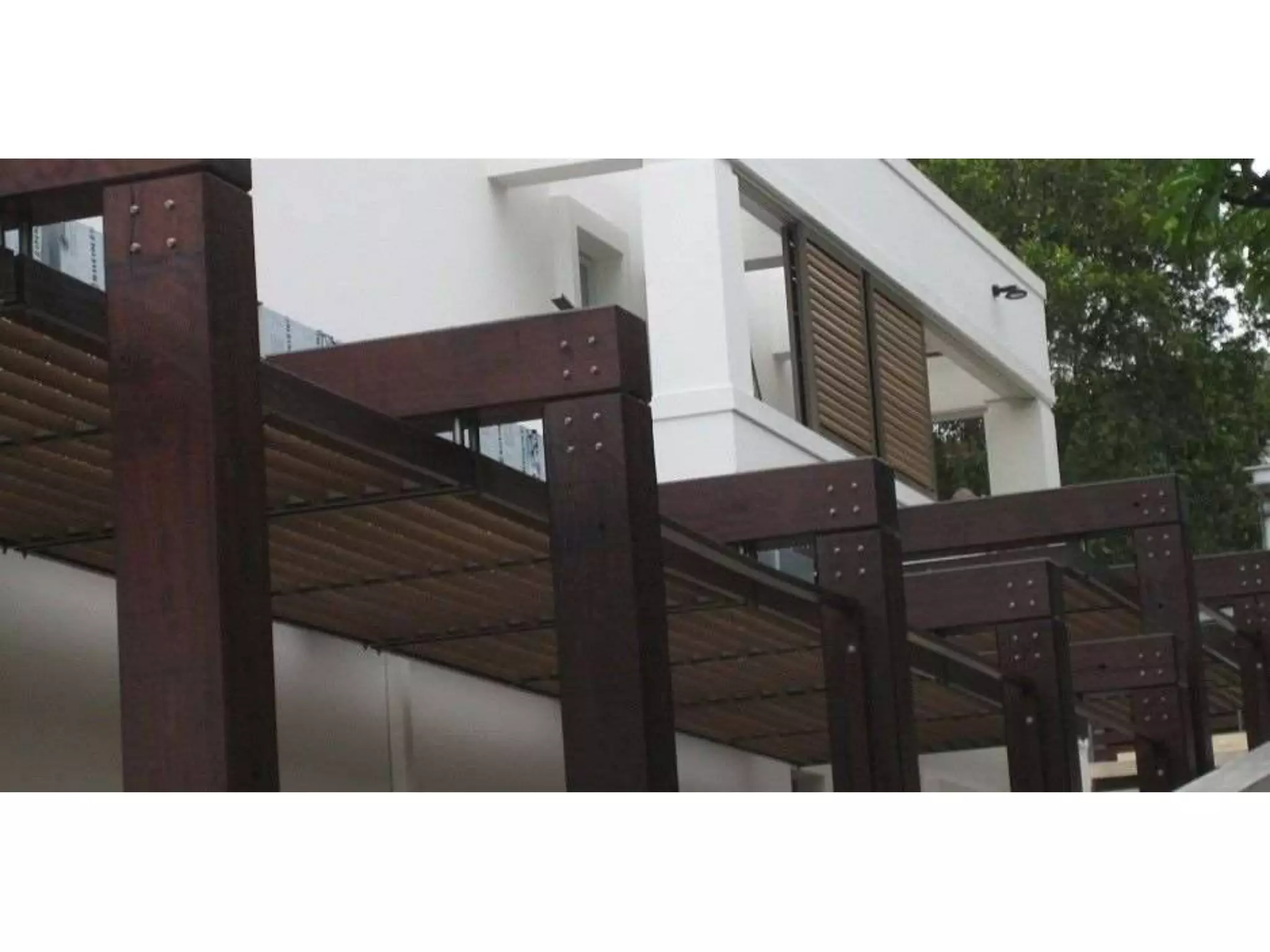 Natural teak grain composite wood louvers project photos and ...