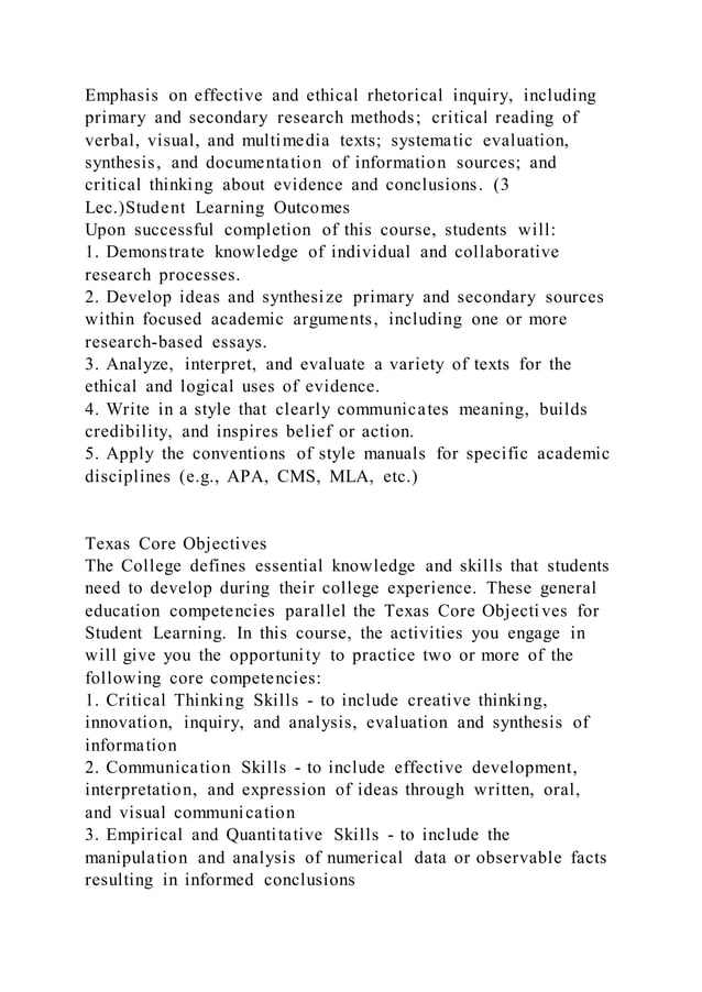 Composition ii syllabus dallas college north lake campus | DOCX