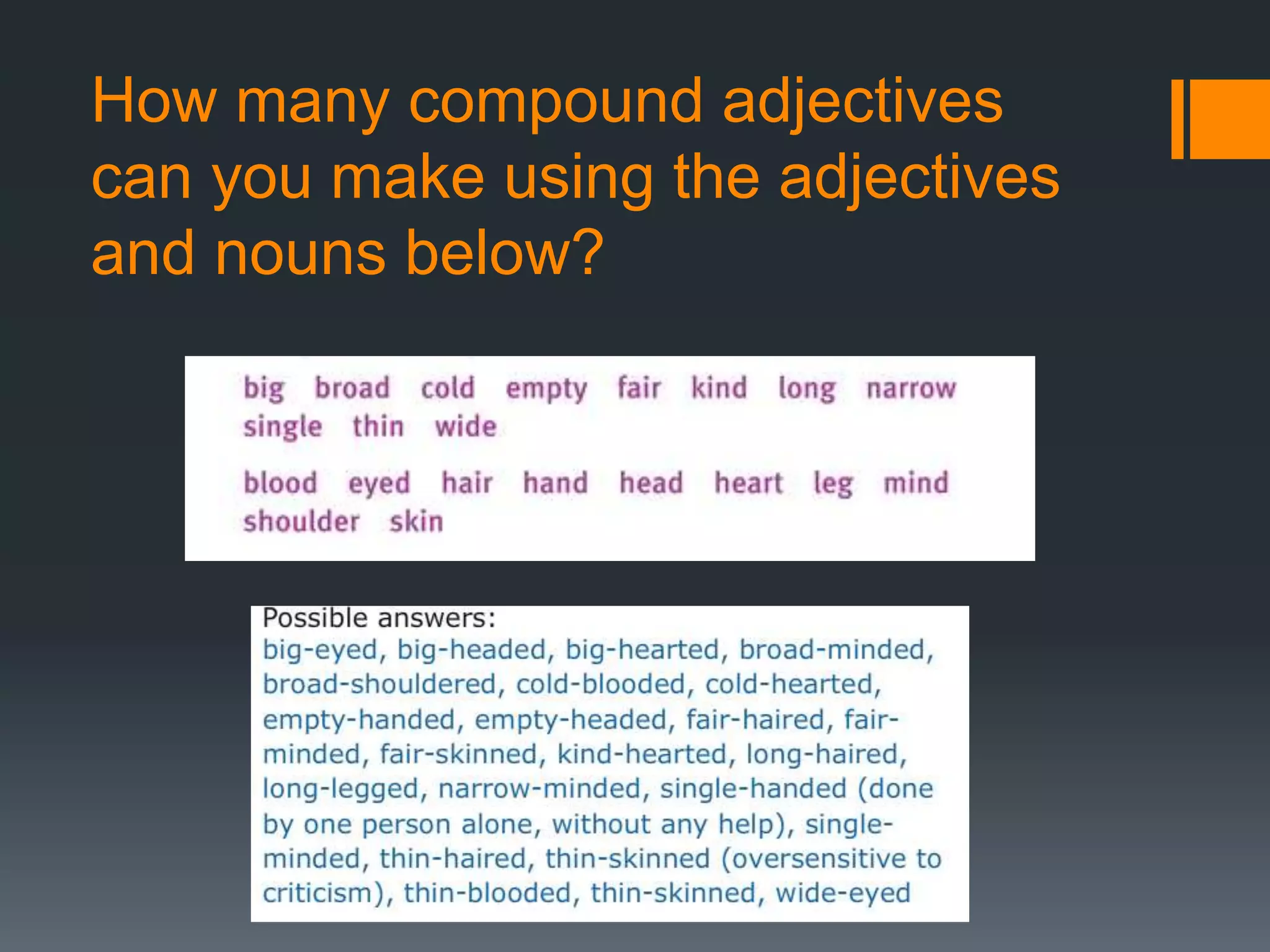 Compound adjectives | PPTX | Chemistry | Science