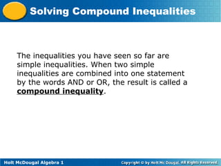 Compound Inequalities.pptx Gr 7,8 Algebra 1 | PPTX