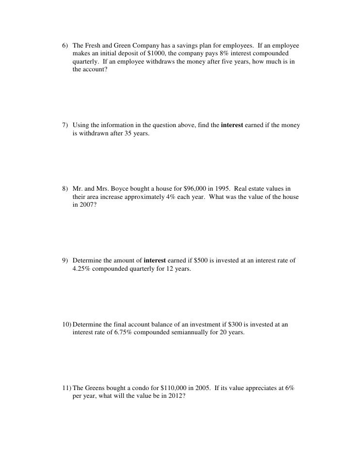 Compound Interest Worksheet Compound Interest Worksheet