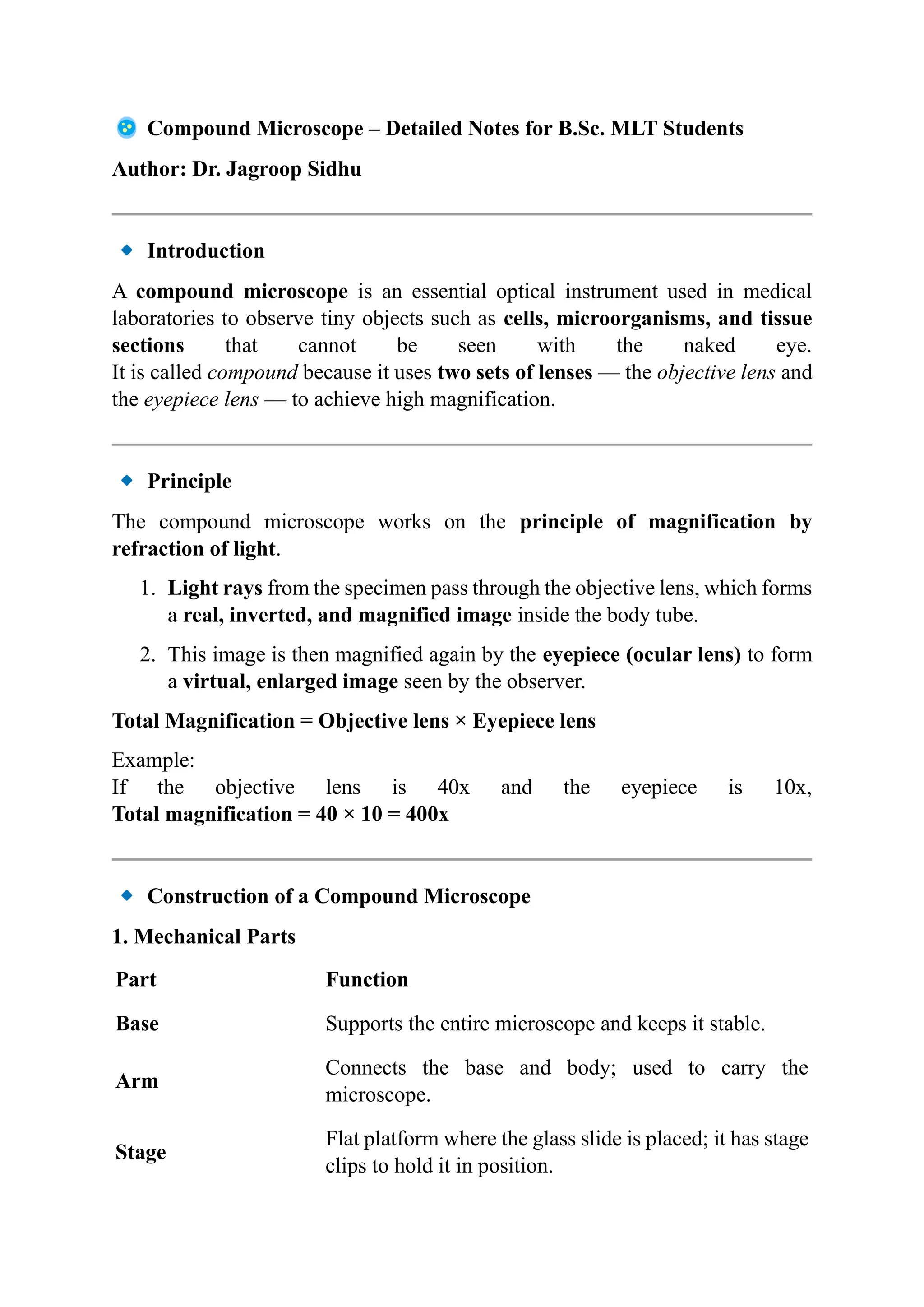 🧫 Compound Microscope microbiology pdf notes | PDF