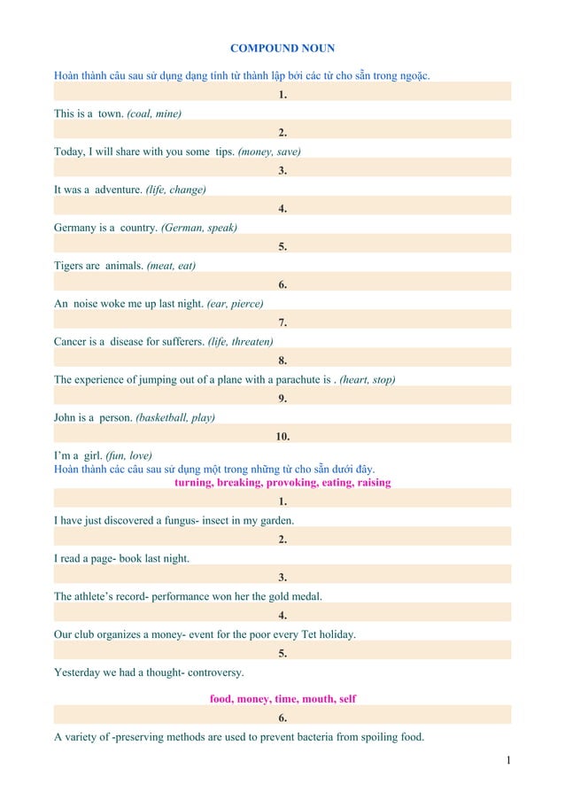 Compound noun exercise | PDF
