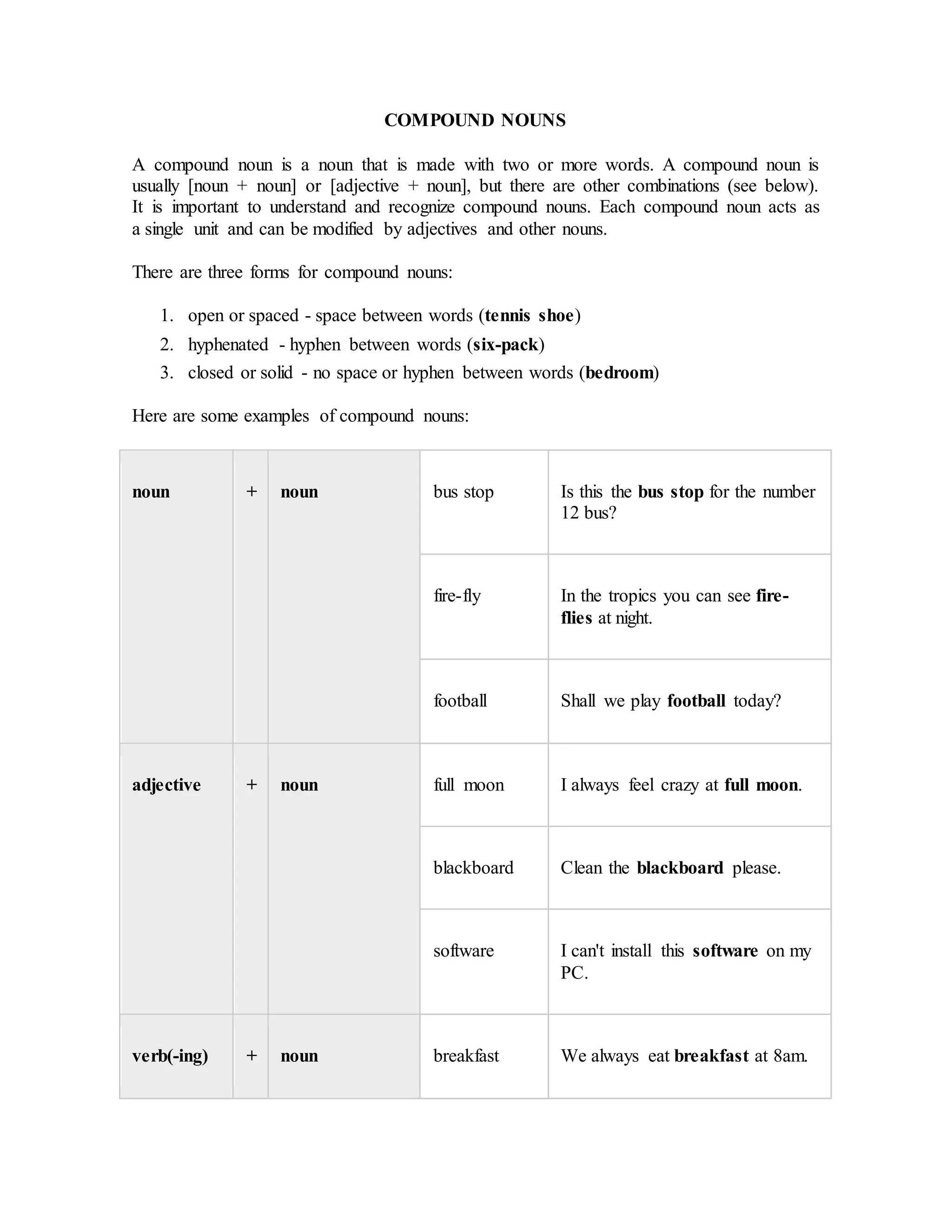 Compound nouns | DOCX