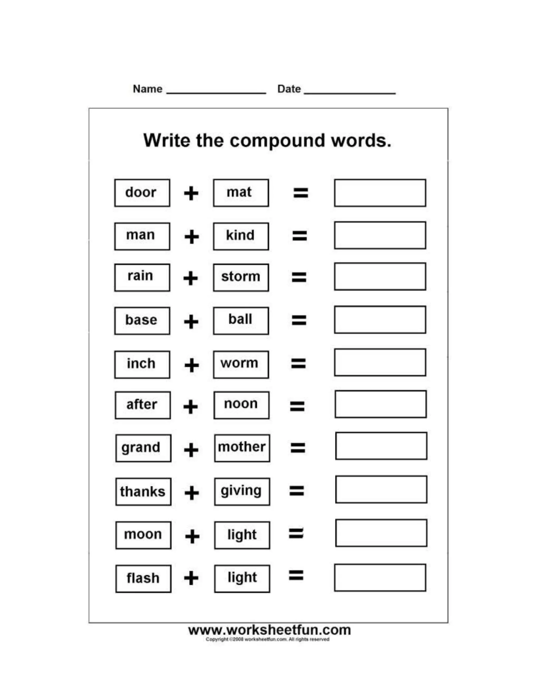 Compound nouns notes worksheet | DOCX