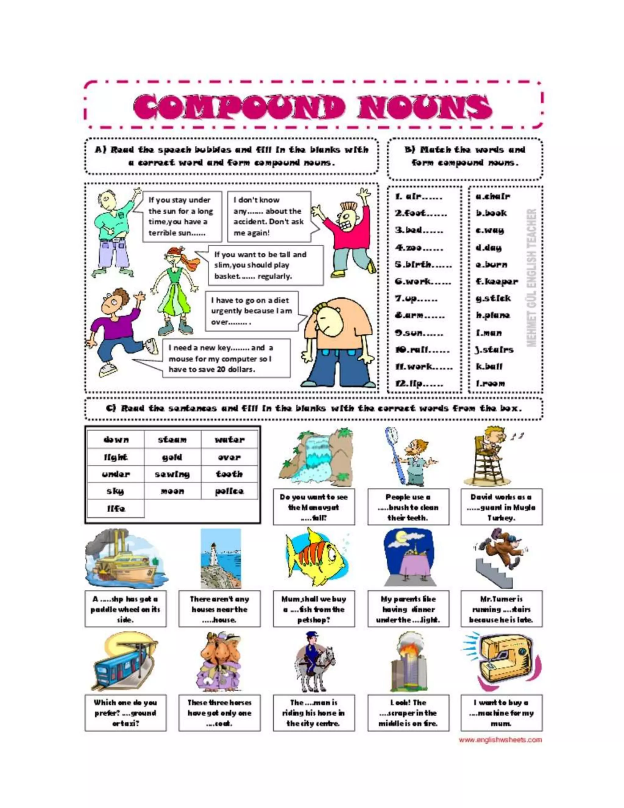 Compound nouns notes worksheet | DOCX