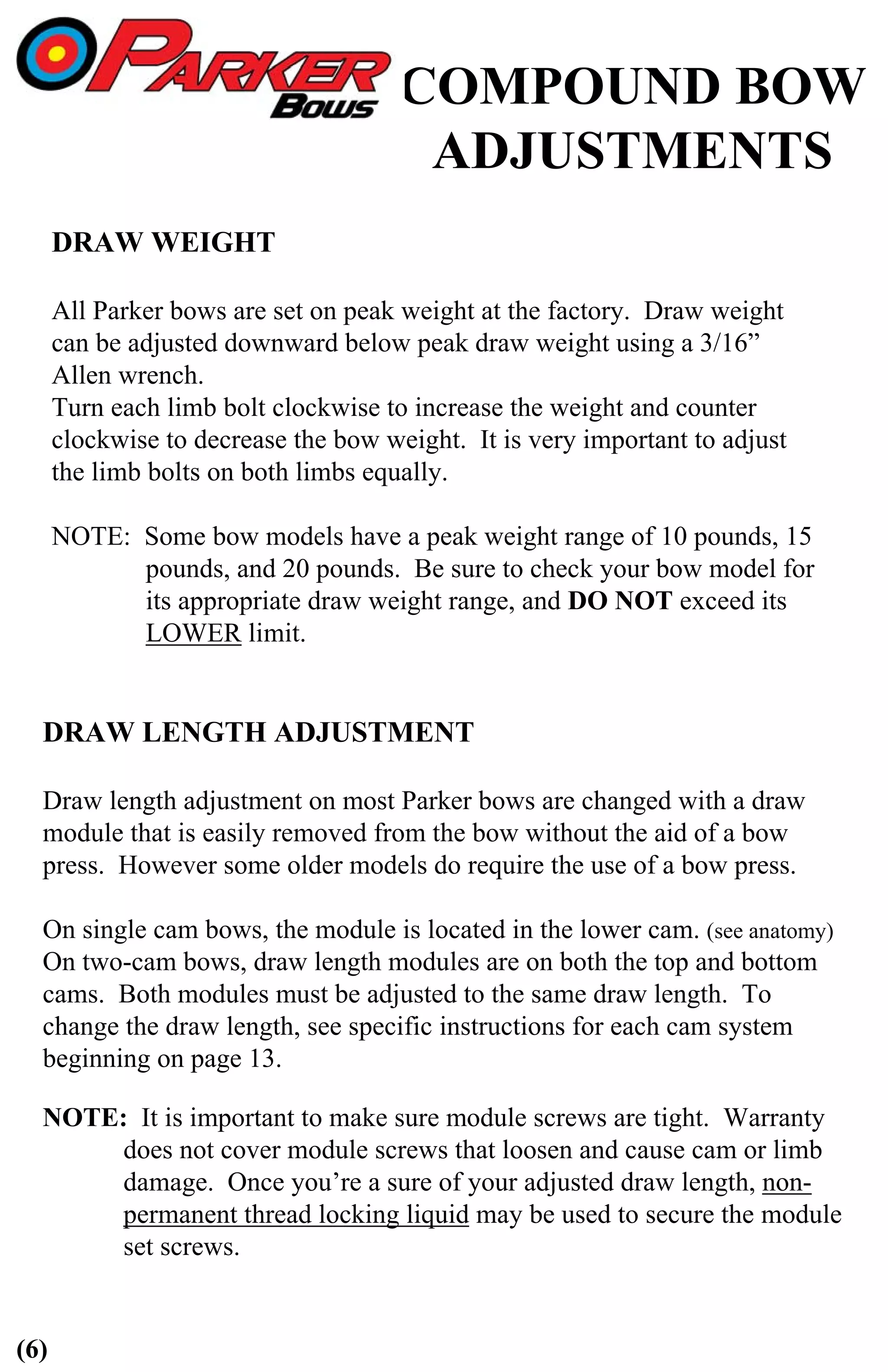 Parker Bows - Compound Bow Owner's Manual | PDF