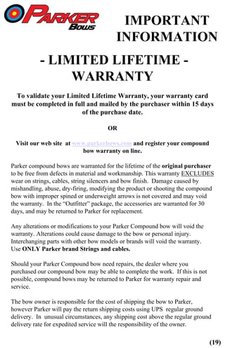 Parker Bows - Compound Bow Owner's Manual | PDF