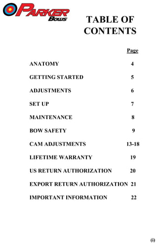 Parker Bows - Compound Bow Owner's Manual | PDF