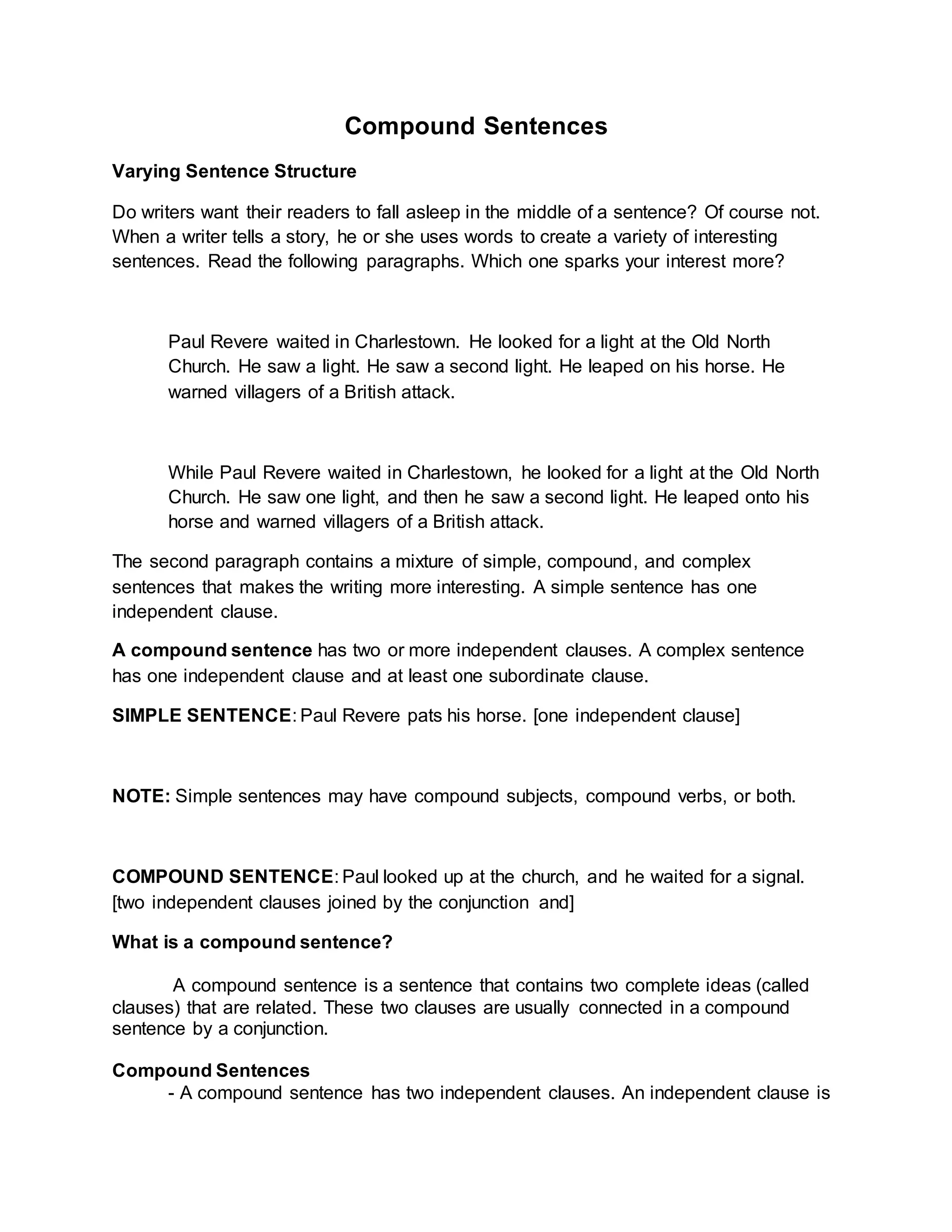 Presentation of Compound Sentences | DOCX