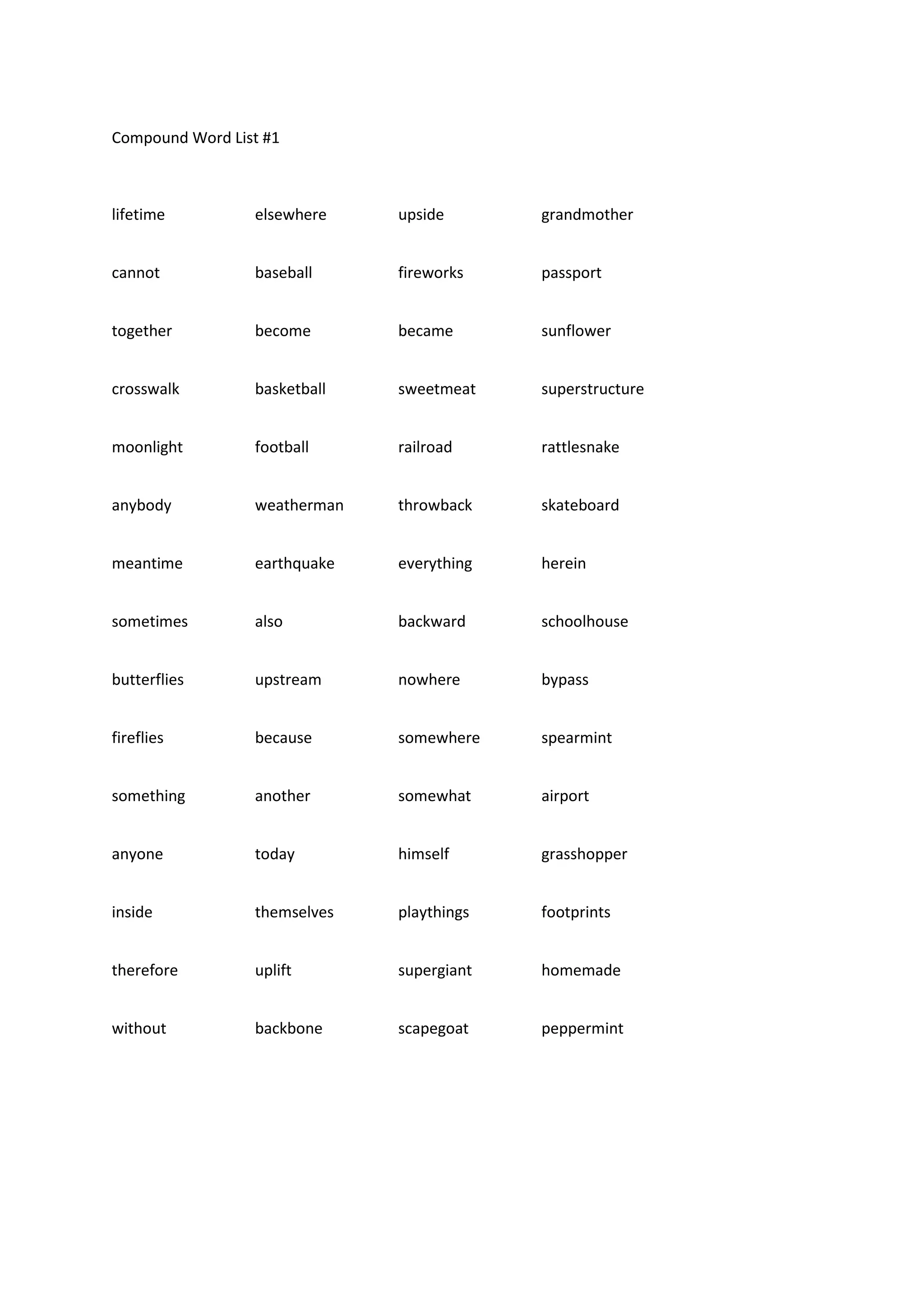Compound word list | PDF