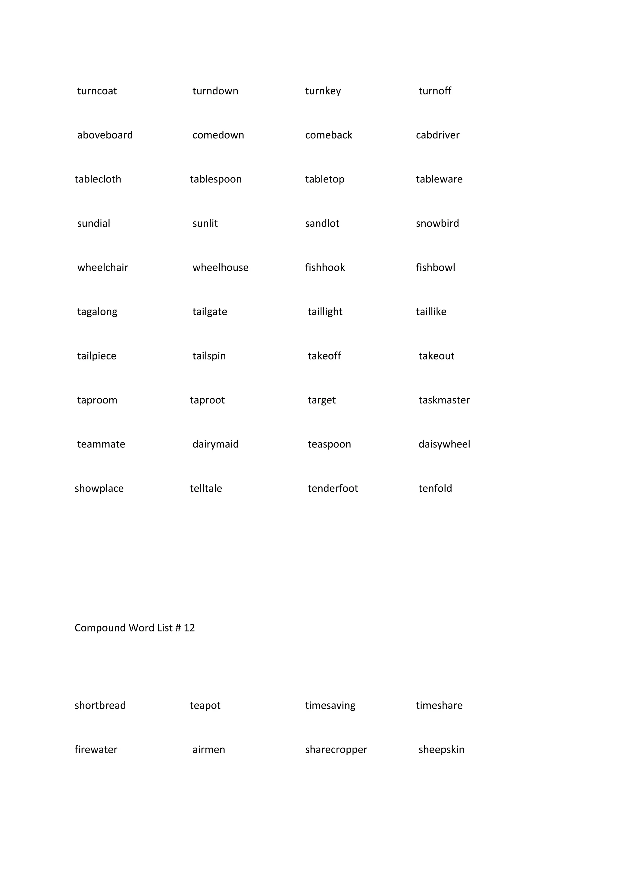 Compound word list | PDF
