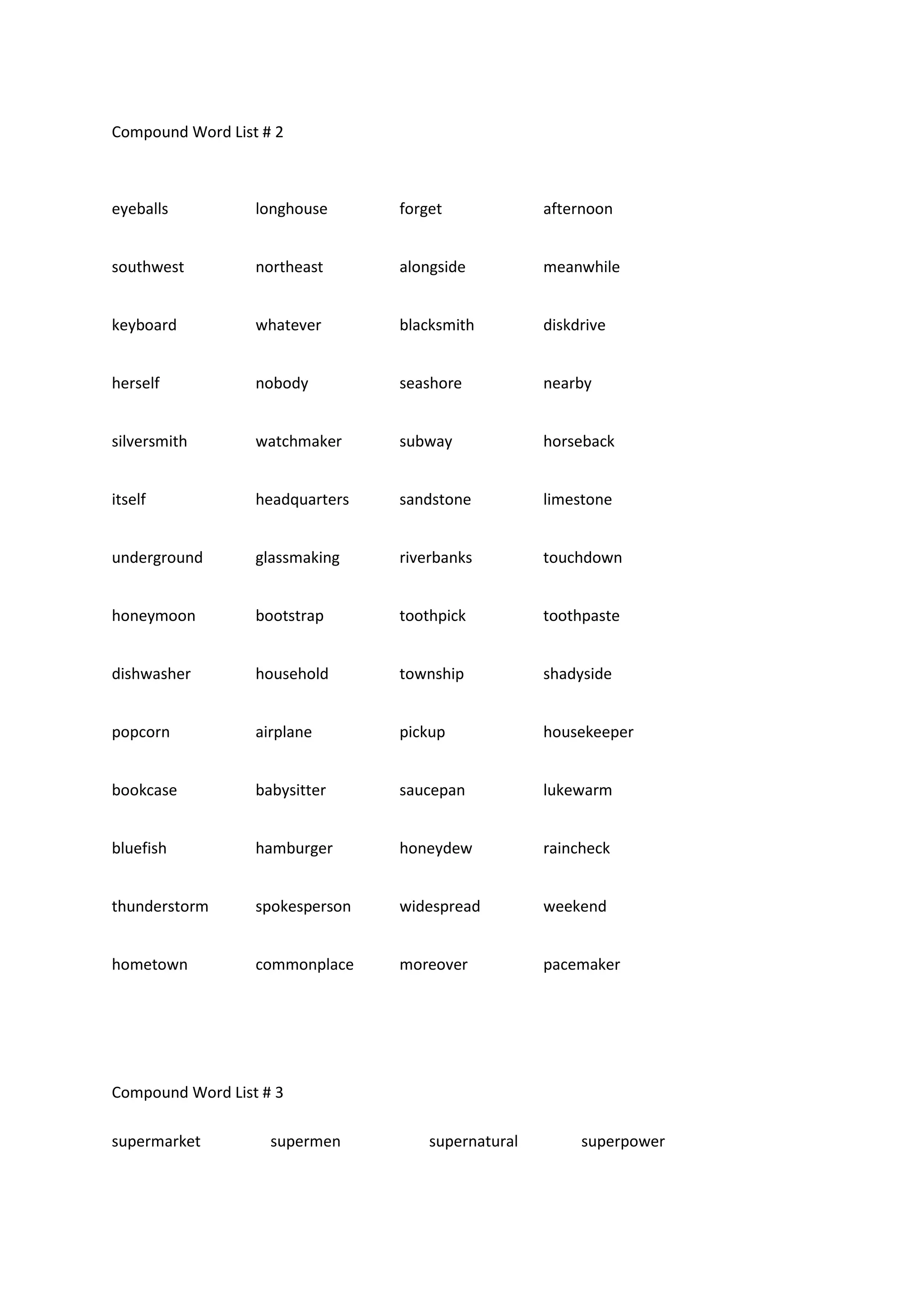Compound word list | PDF