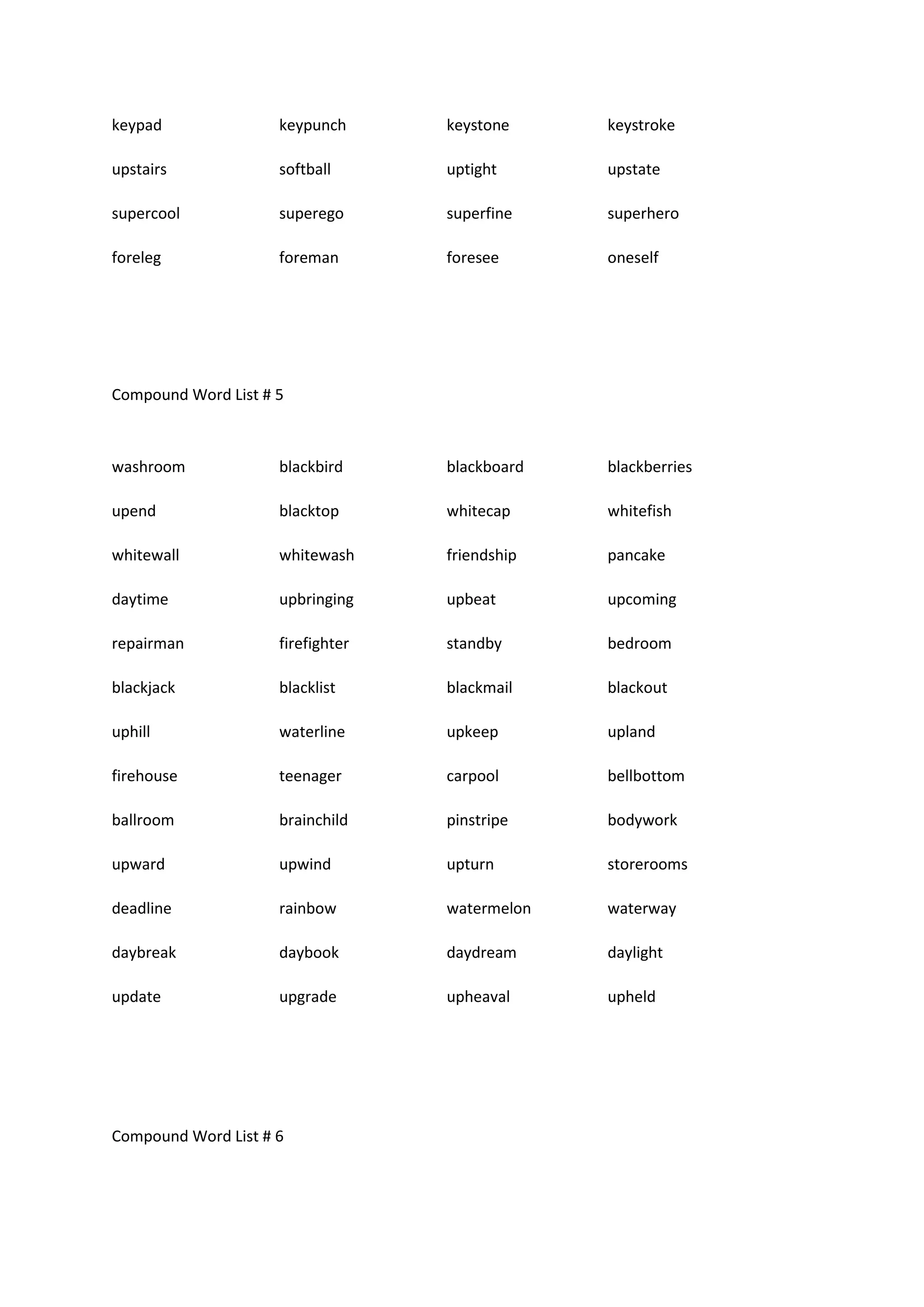 Compound word list | PDF