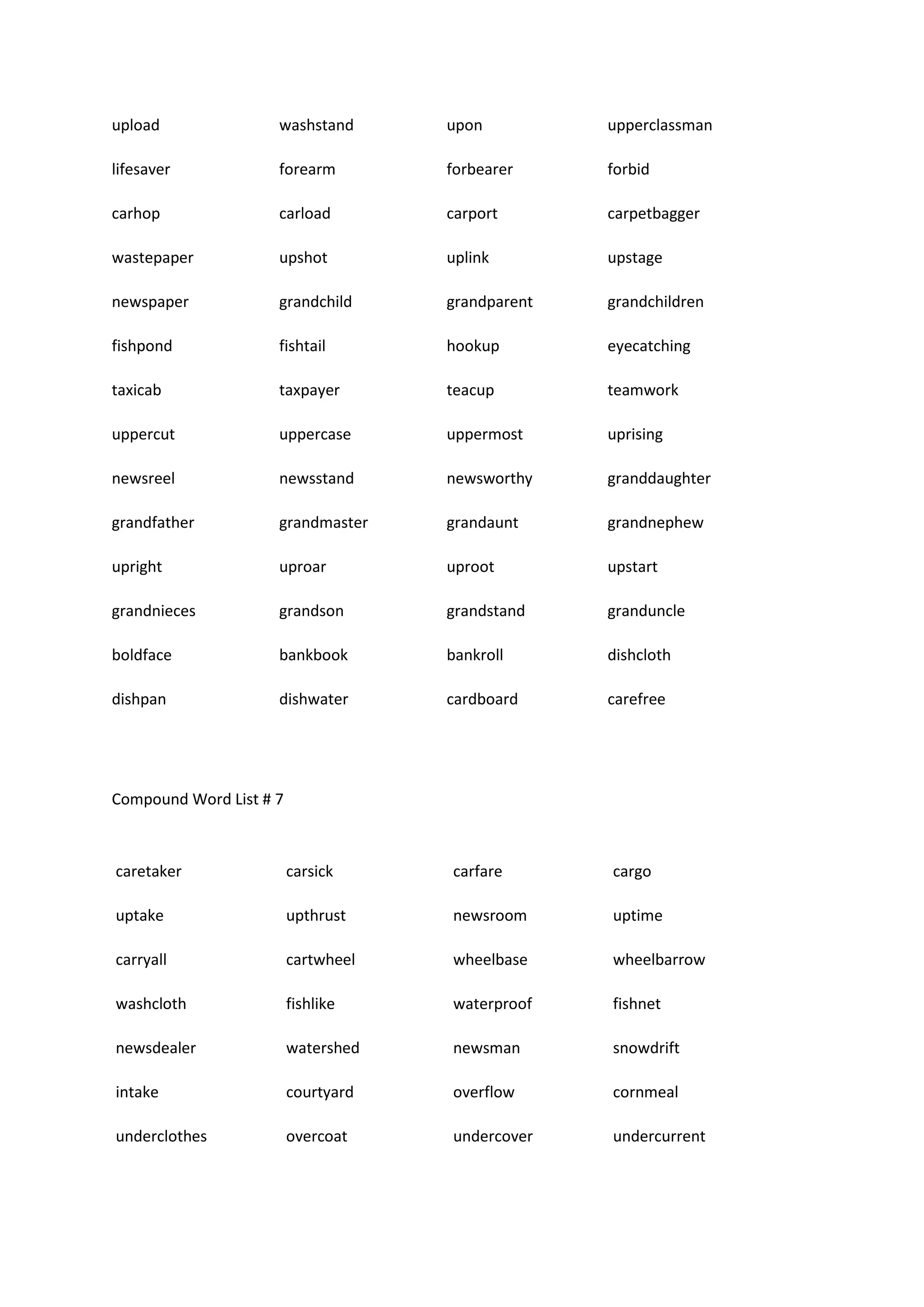 Compound word list | PDF