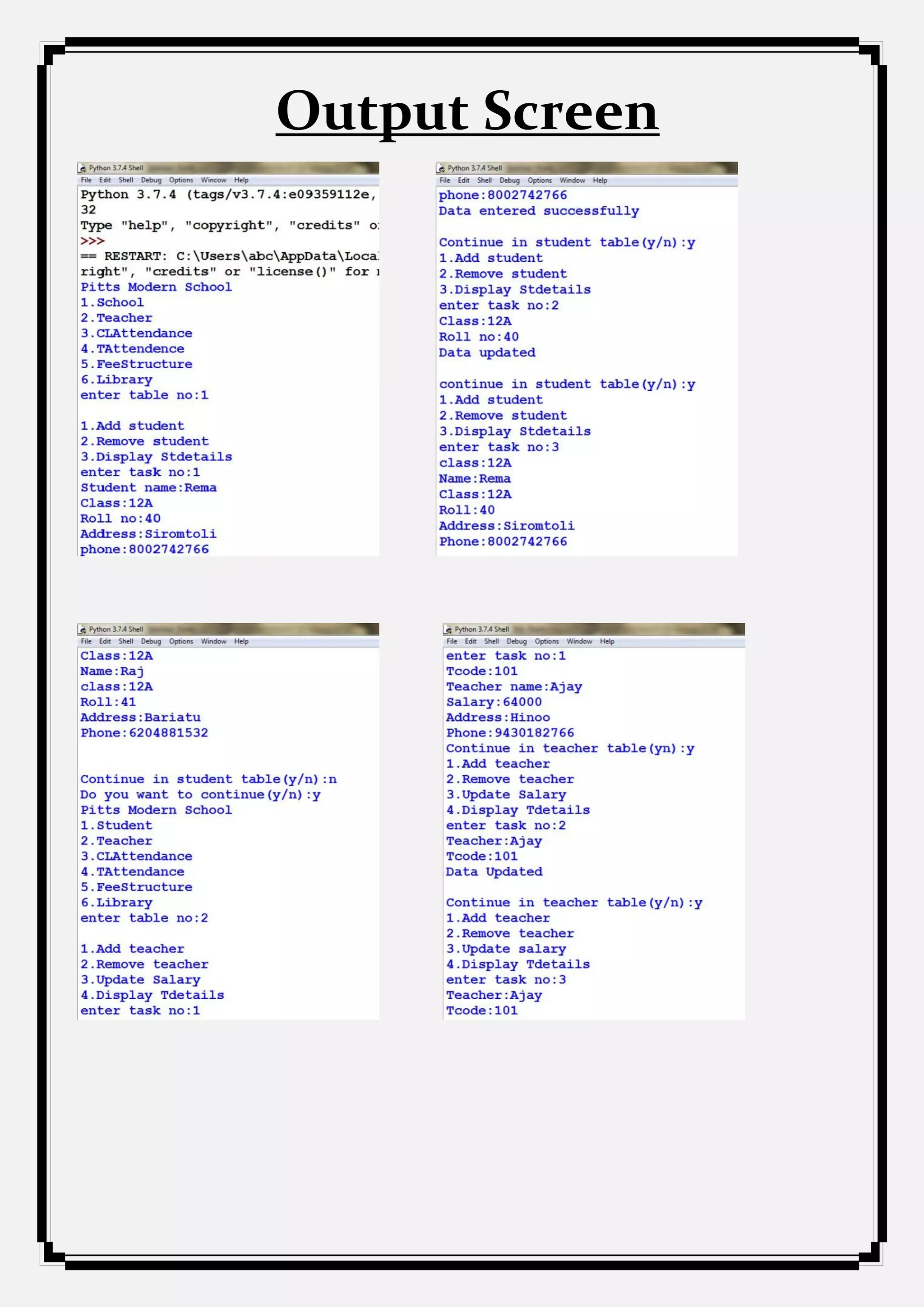 Computer Project for class 12 CBSE on school management | PDF