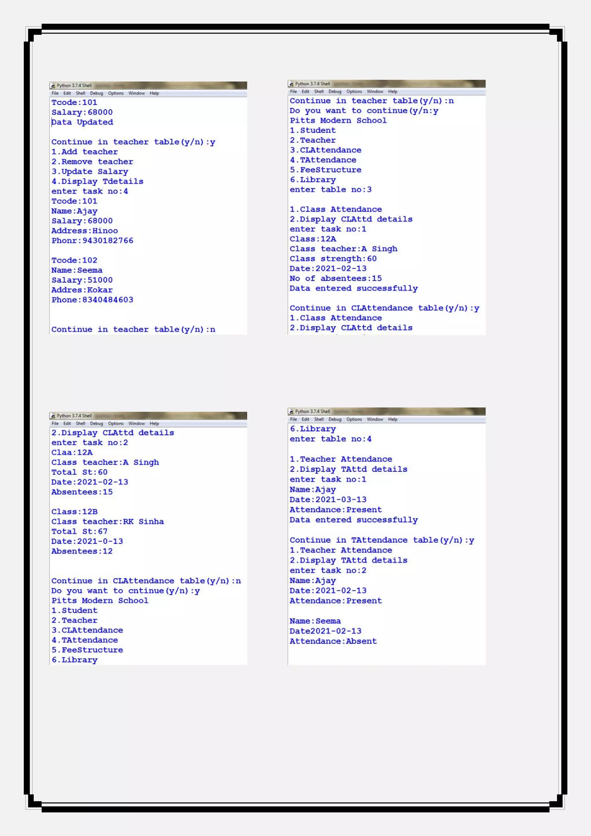 Computer Project for class 12 CBSE on school management | PDF