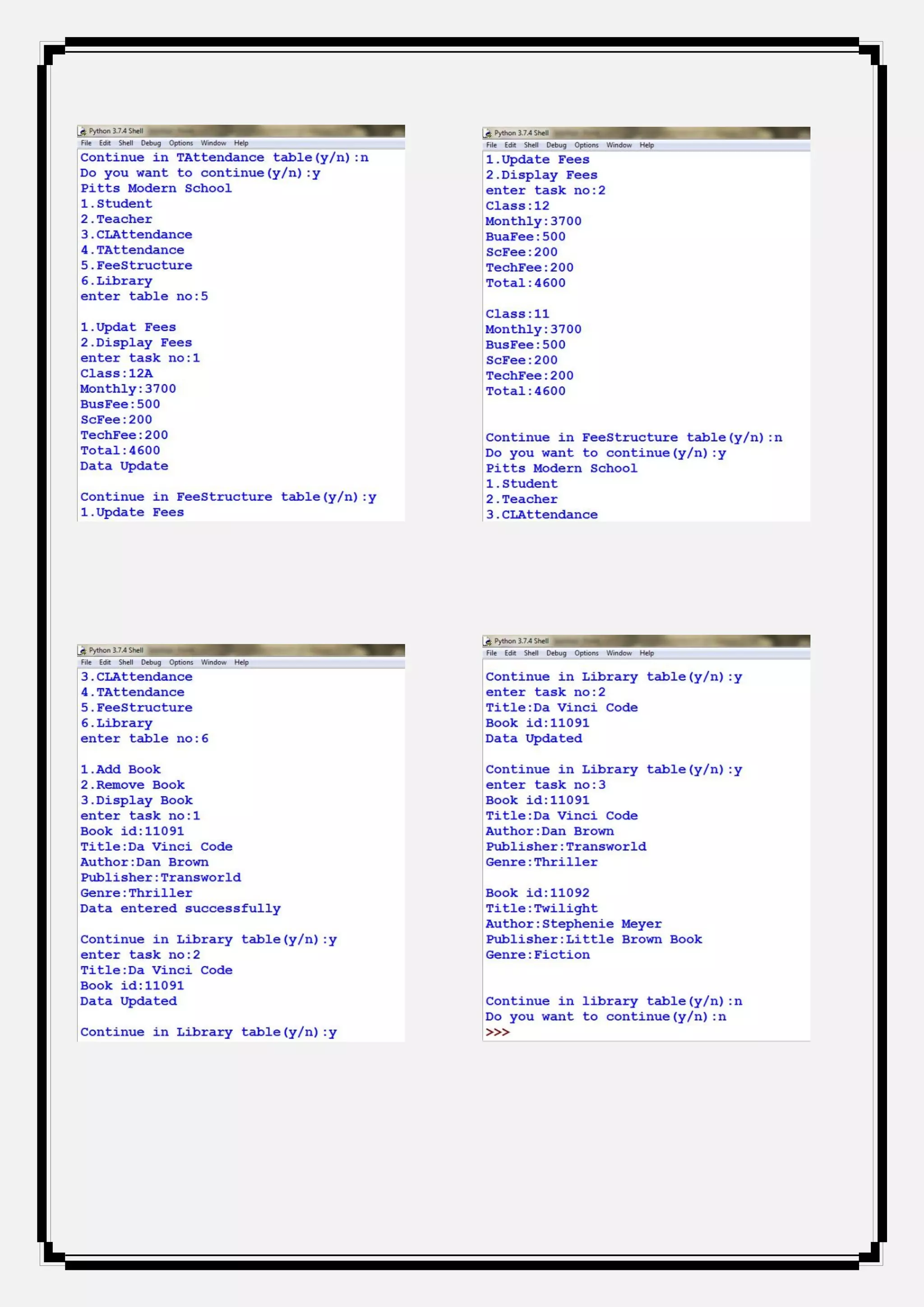 Computer Project for class 12 CBSE on school management | PDF