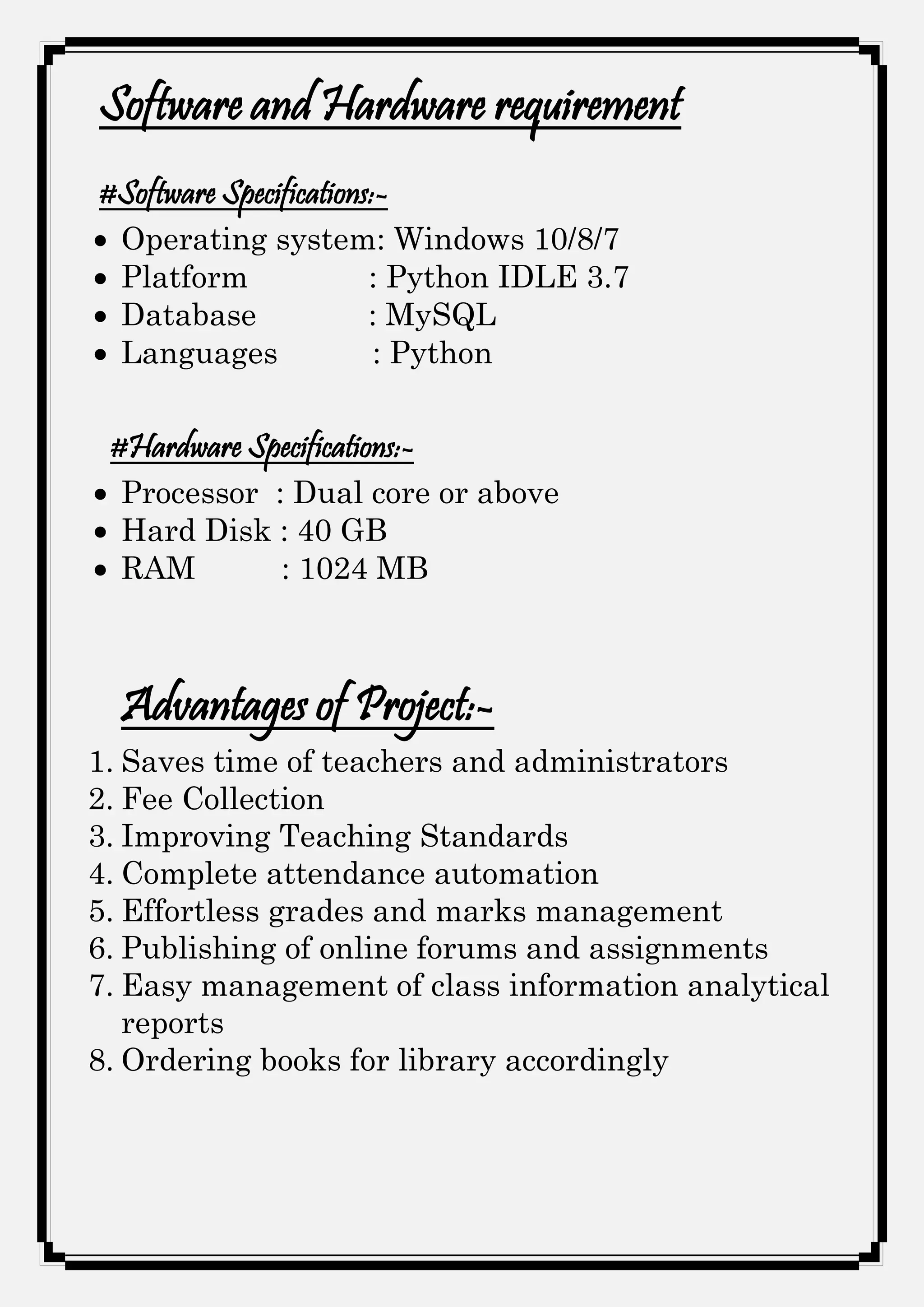 Computer Project for class 12 CBSE on school management | PDF