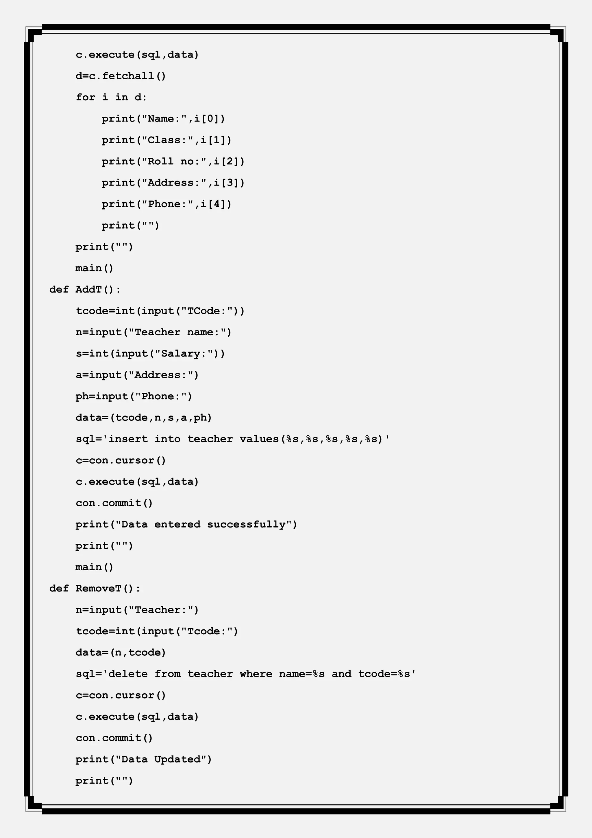 Computer Project for class 12 CBSE on school management | PDF